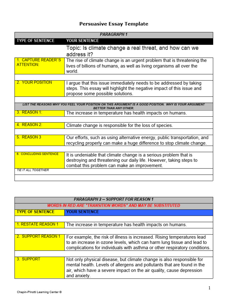 Persuasive Essay Template | PDF | Climate Change | Global Environmental ...