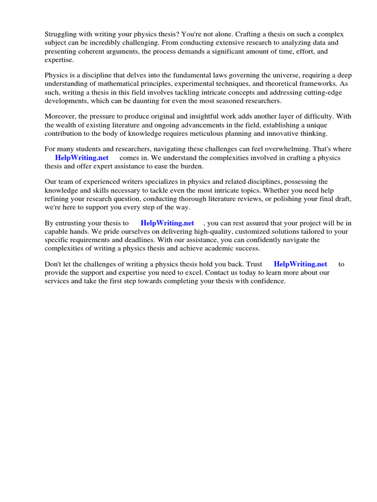 Physics Thesis Statement | PDF | Essays | Thesis