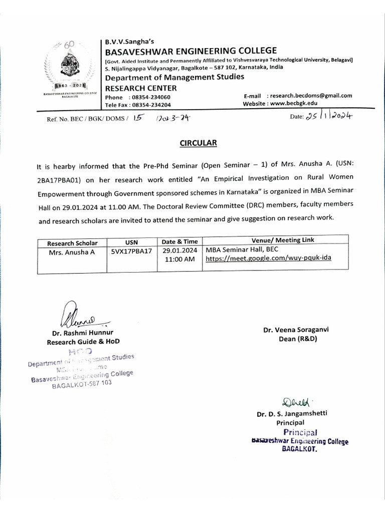 Anusha - Circular - Open Seminar - 1 | PDF