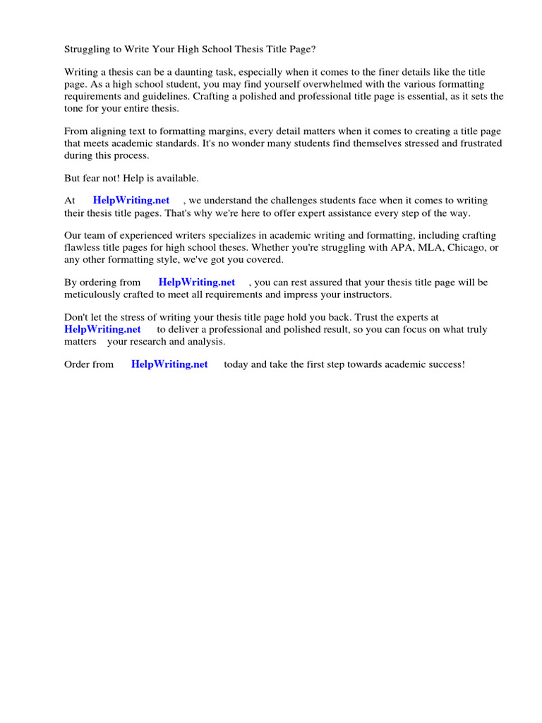 High School Thesis Title Page | PDF | Thesis | Doctorate