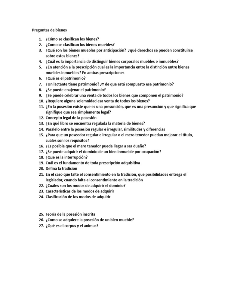 Preguntas de Bienes | PDF