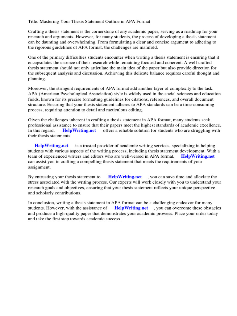 Thesis Statement Outline Apa Format | Download Free PDF | Apa Style ...