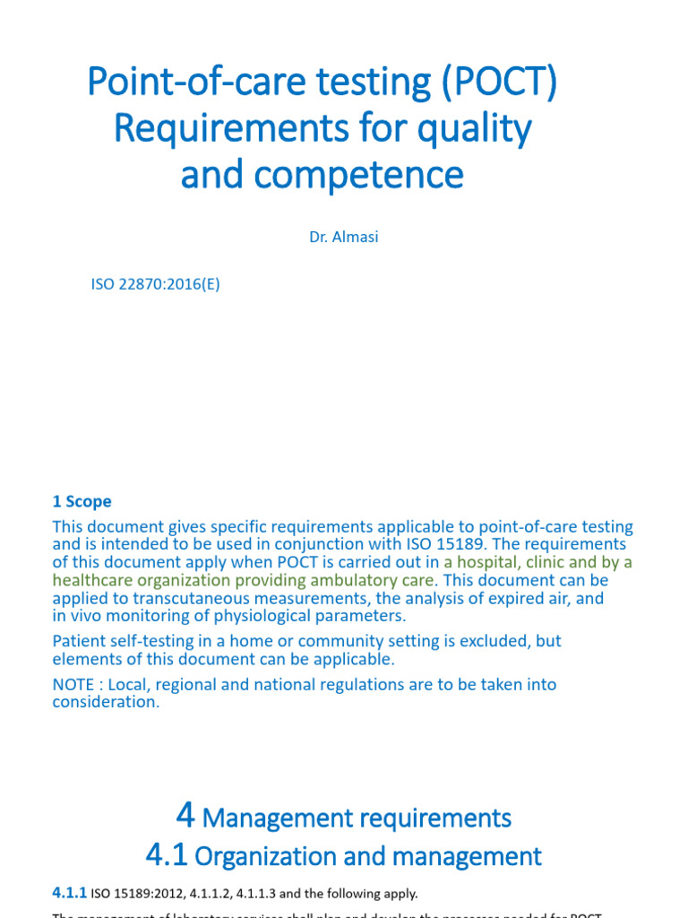 Point-Of-Care Testing (POCT) Requirements For Quality and Competence ...
