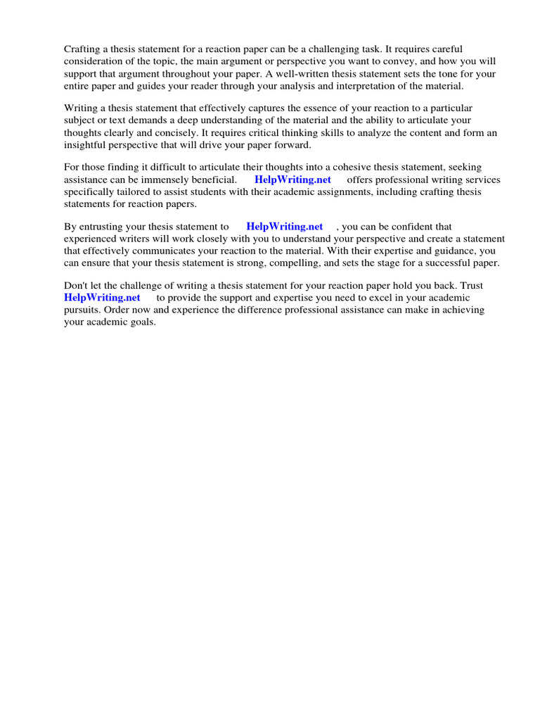 Example of A Thesis Statement For A Reaction Paper | PDF | Essays | Thesis