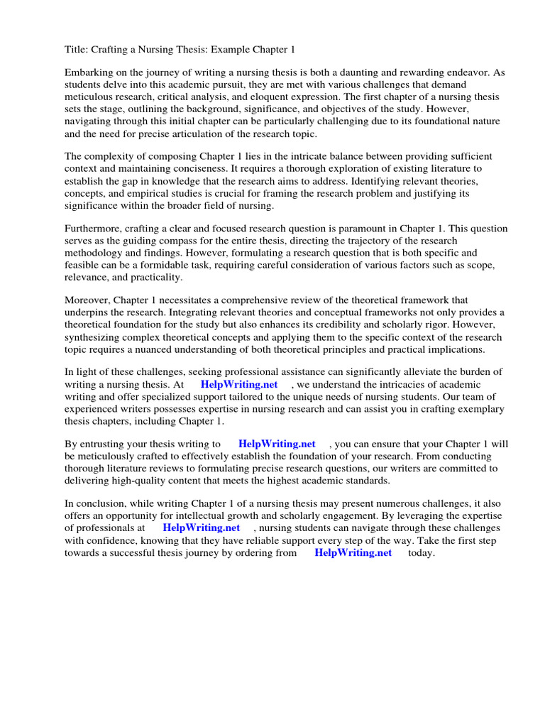 Nursing Thesis Example Chapter 1 | PDF