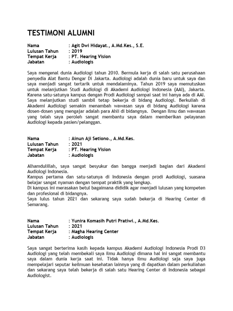 Testimoni Alumni Website | PDF