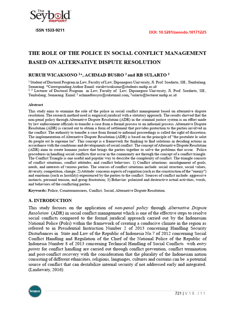 The Role of The Police in Social Conflict Management Based On ...