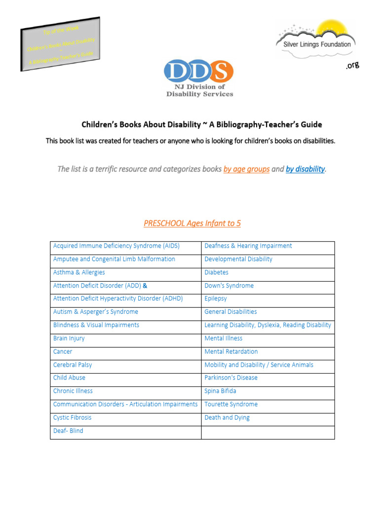 Children's Books About Disability A Bibliography-Teacher's Guide | PDF ...