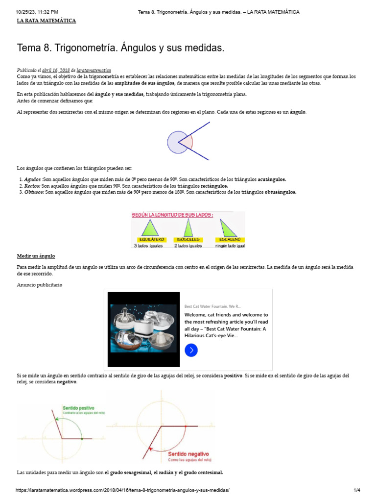 Tema 8. Trigonometría. Ángulos y Sus Medidas | PDF