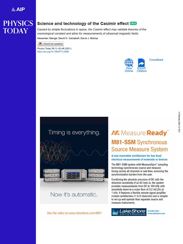 Science and Technology of The Casimir Effect | PDF