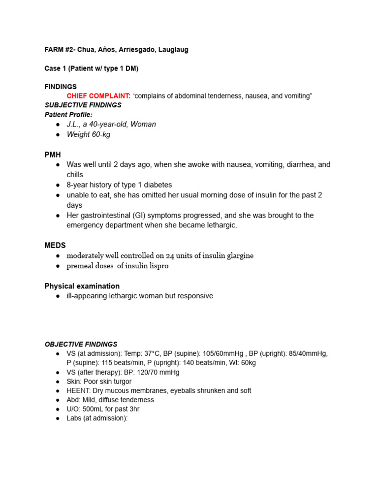 CASE 1 FARM 2 - Chua, Años, Arriesgado, Lauglaug | PDF | Ketosis | Nausea