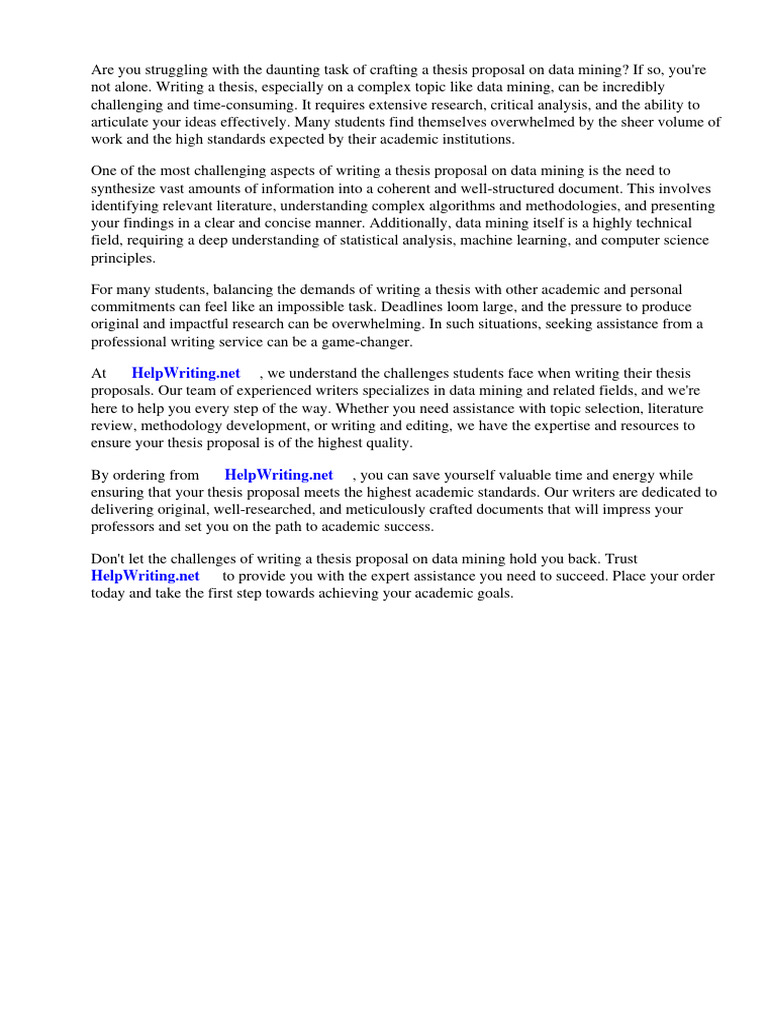 Thesis Proposal On Data Mining | PDF