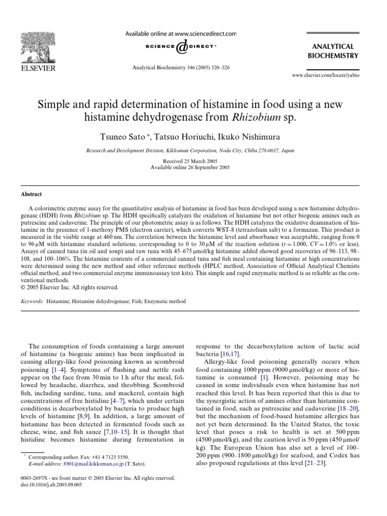 Simple and Rapid Determination of Histamine in Food Using A New Histamine Dehydrogenase From ...