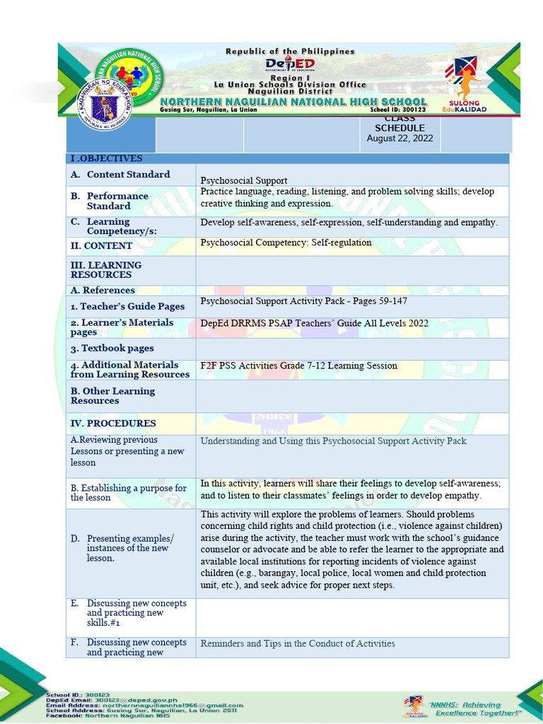 Lesson-Plan - August 22, 2022 - Monday - Psychosocial | PDF | Learning ...