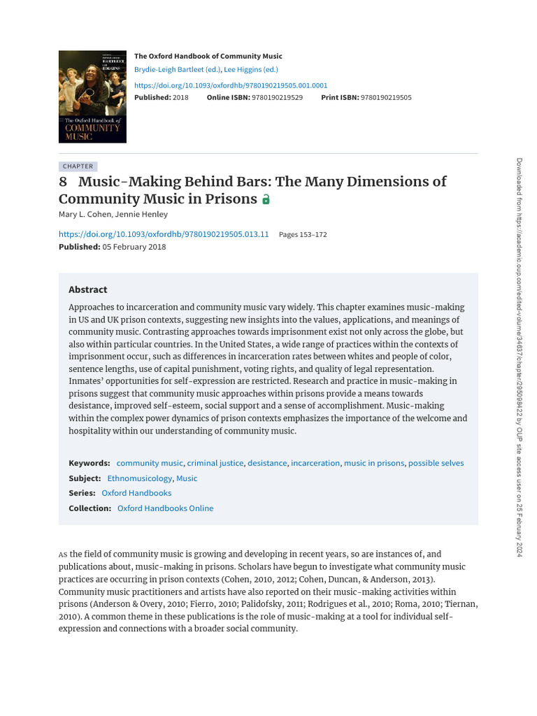 Community Music in Prisons: Insights and Impact | PDF | Prison | Self