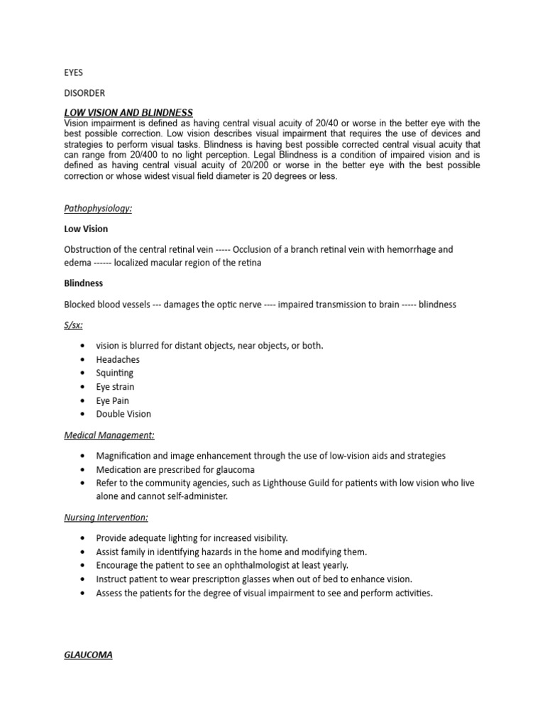 Eyes Disorder | PDF | Glaucoma | Visual Impairment