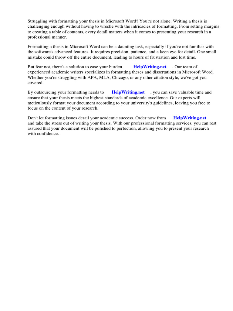 Microsoft Word Thesis Format | PDF