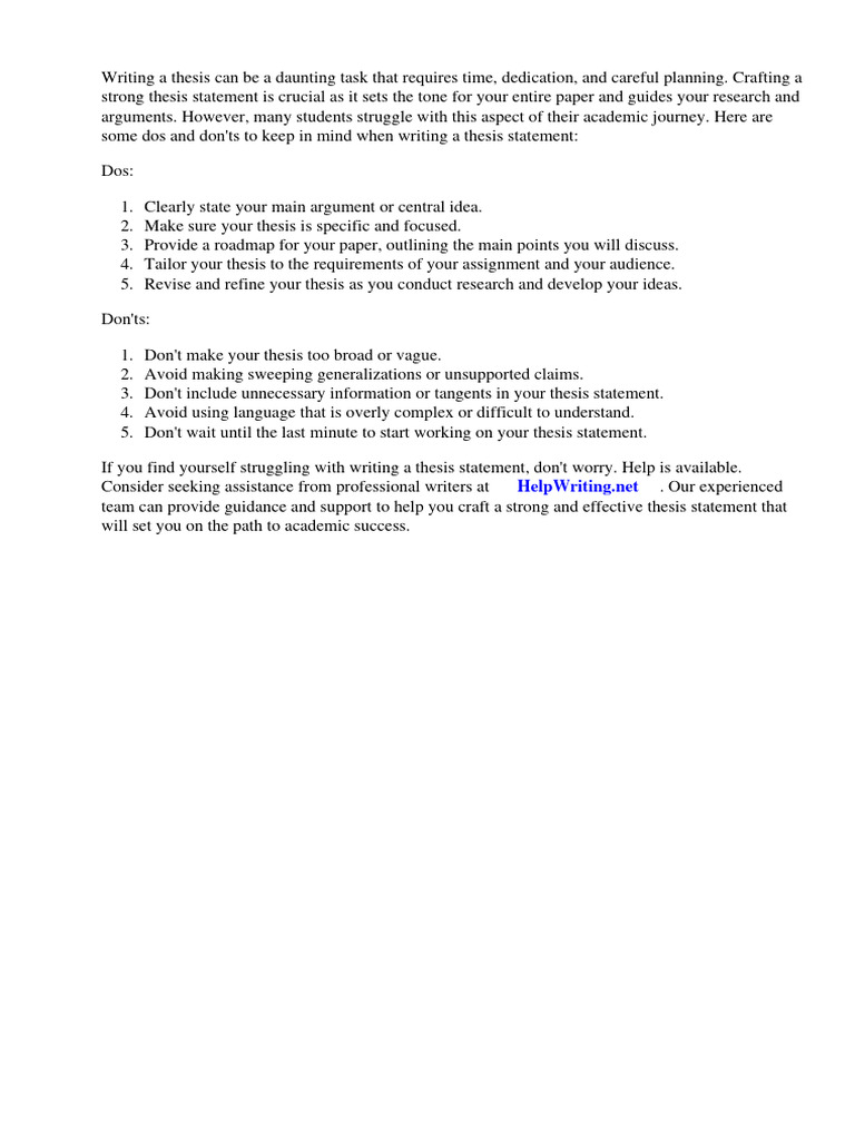 Dos and Donts of Writing A Thesis Statement | PDF | Essays | Thesis