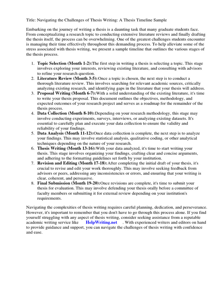 Thesis Timeline Sample | PDF