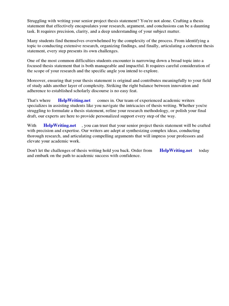 Sample Senior Project Thesis Statement | PDF