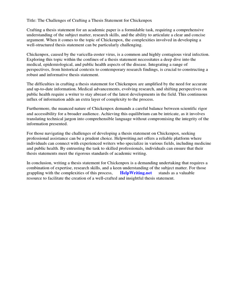 Thesis Statement For Chickenpox | PDF | Public Health | Thesis
