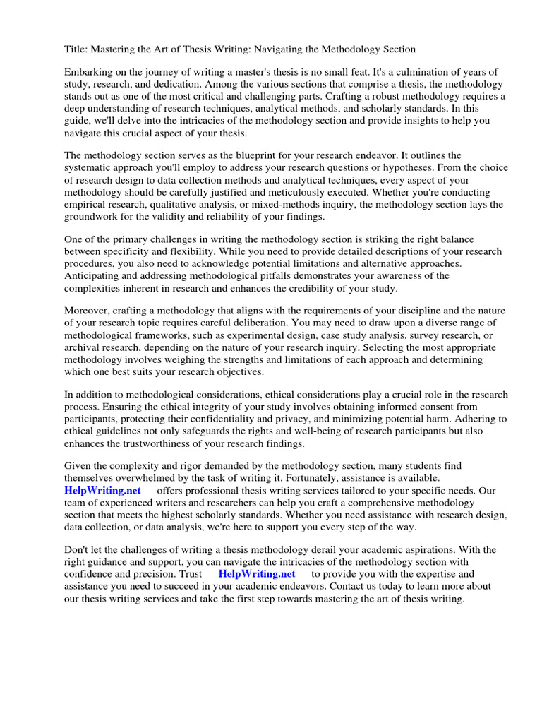 Sample Masters Thesis Methodology | Download Free PDF | Methodology ...