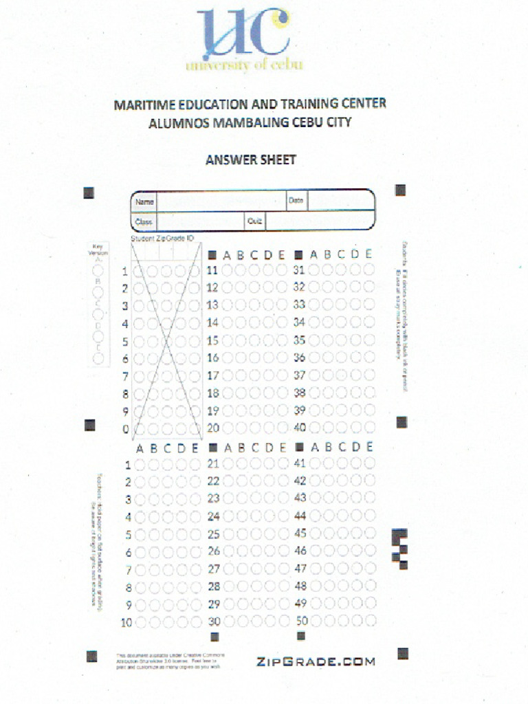 Zipgrade Answer Sheet | PDF