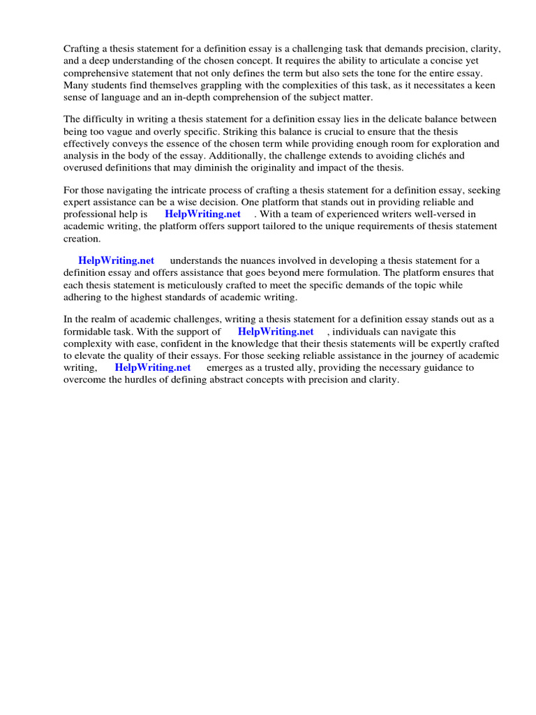 Thesis Statement For Definition Essay | PDF | Essays | Thesis