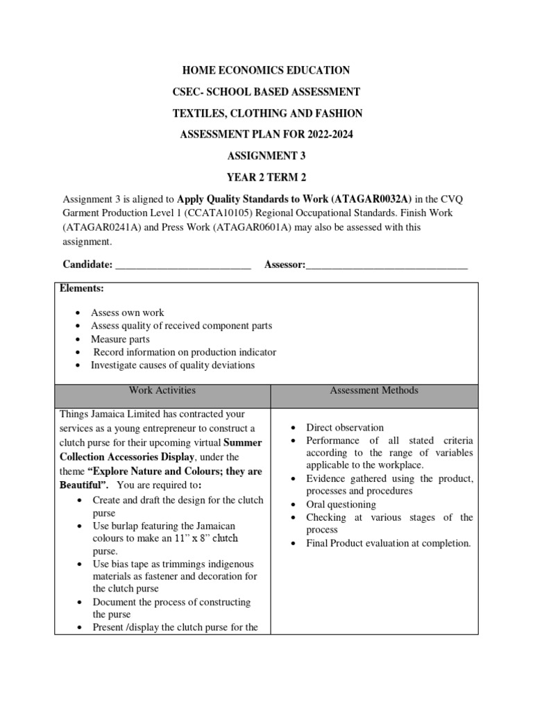 Textiles, Clothing and Fashion 2022-2024 SBA #3 | PDF | Standardization ...