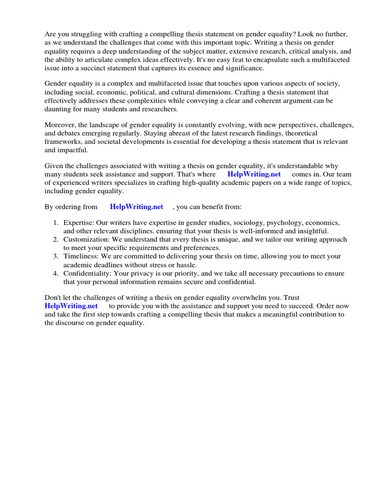Gender Equality Thesis Statement | PDF | Gender | Gender Studies