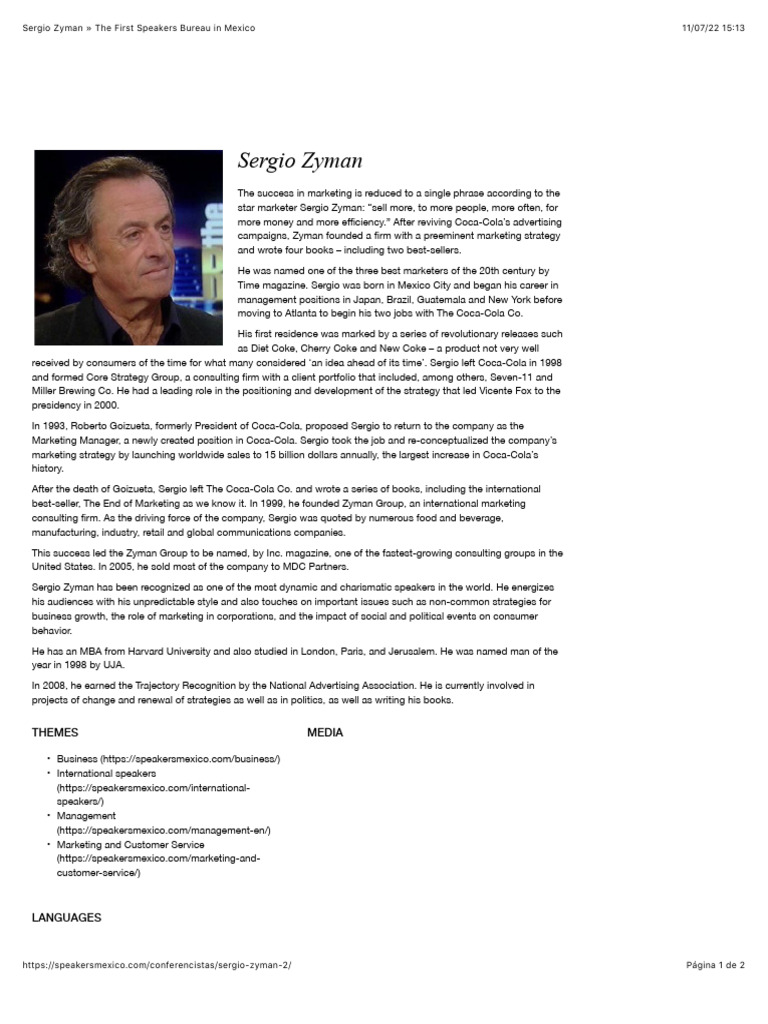 Sergio Zyman The First Speakers Bureau in Mexico | PDF