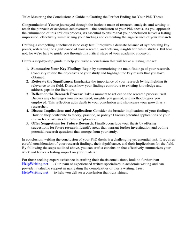 How To Write A Conclusion of A PHD Thesis | PDF