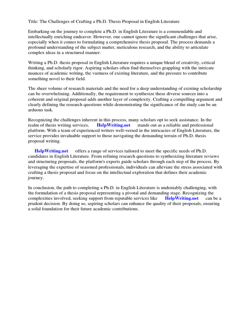 Phd Thesis Proposal In English Literature Pdf Thesis Doctor Of