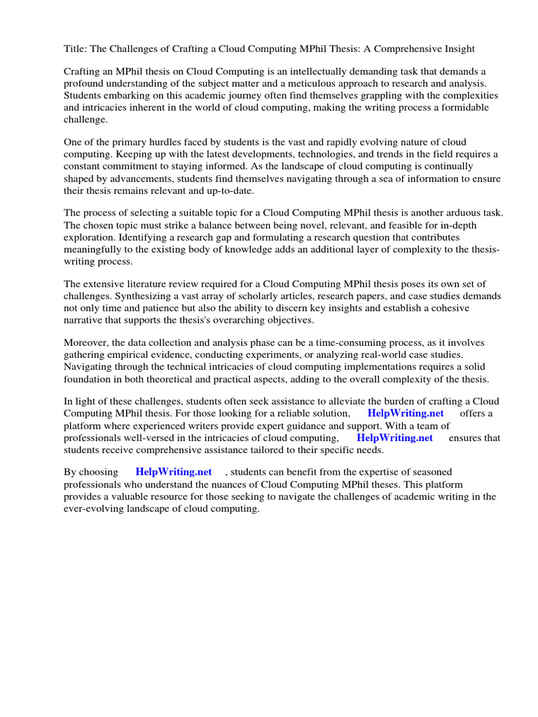 Cloud Computing MPhil Thesis Challenges | PDF | Cloud Computing | Computing