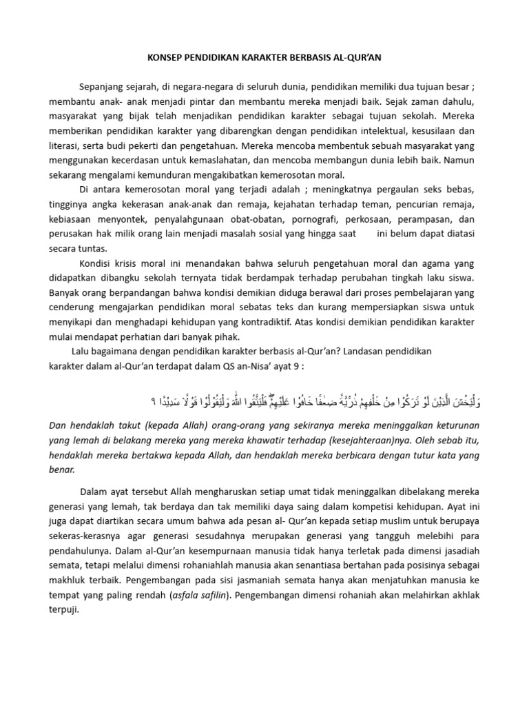 KONSEP PENDIDIKAN KARAKTER BERBASIS AL- QURAN | PDF