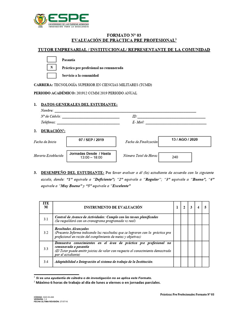 FORMATO 3 - Evaluación - Tutor - Empresarial-SGCDI4581 | PDF