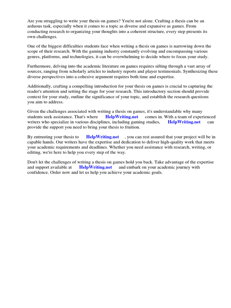 Sample Introduction For Thesis Games | PDF