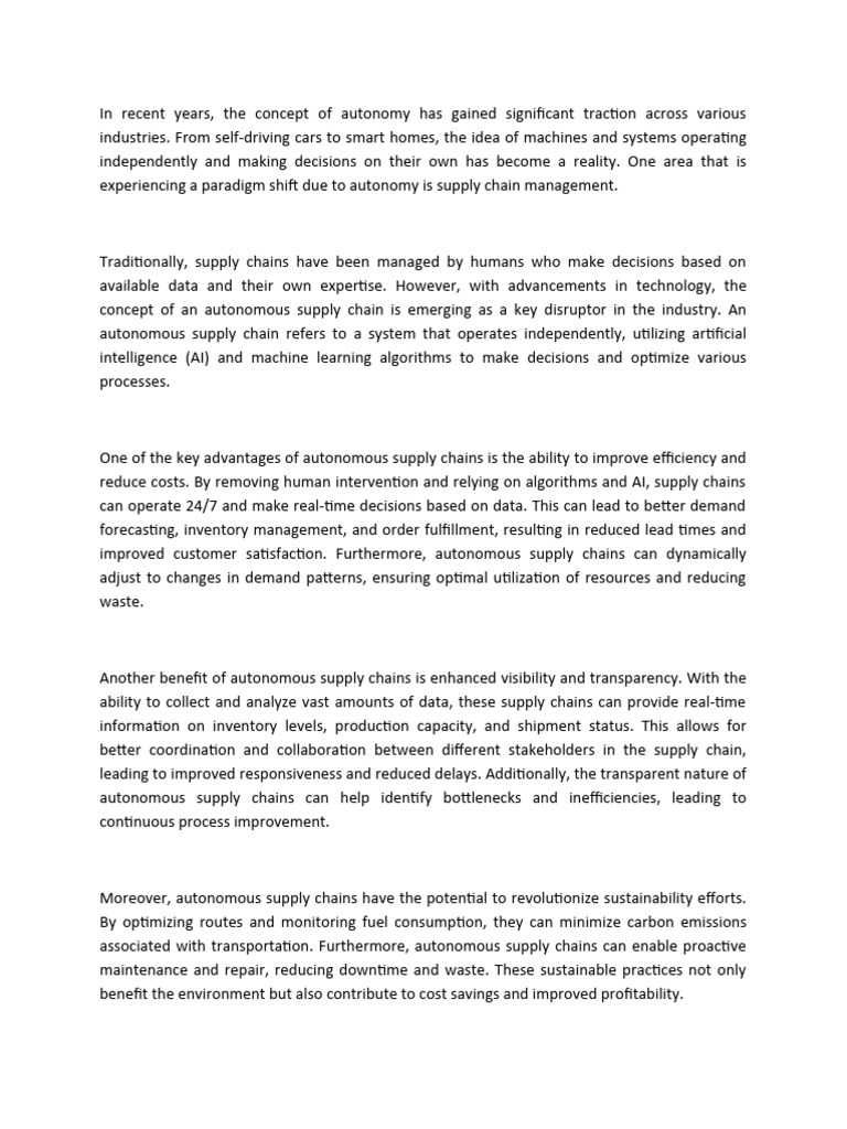 Autonomous Supply Chains: Future Insights | PDF | Supply Chain ...