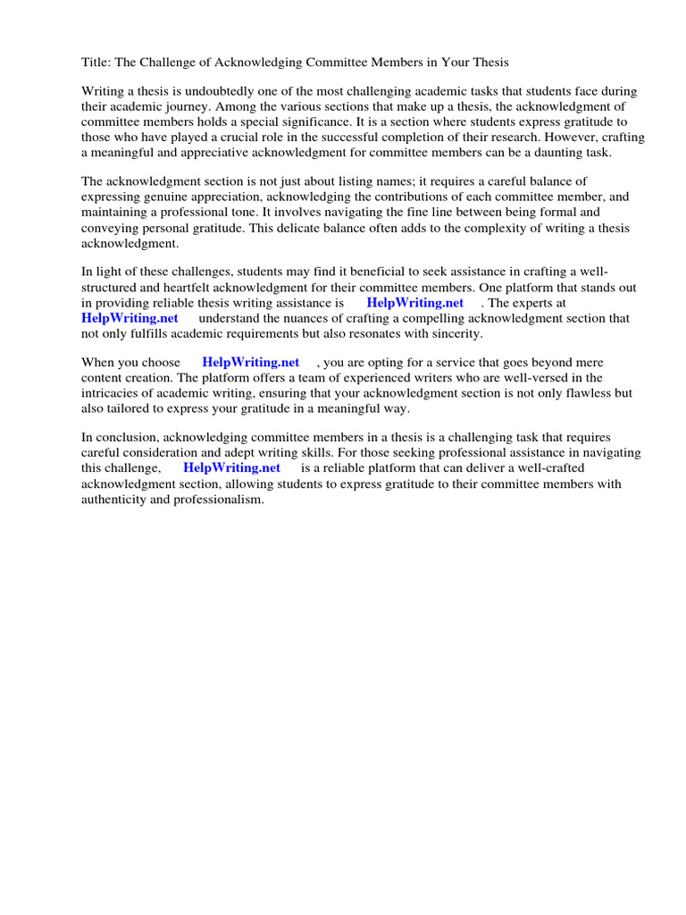 Acknowledgement Committee Members Thesis | PDF