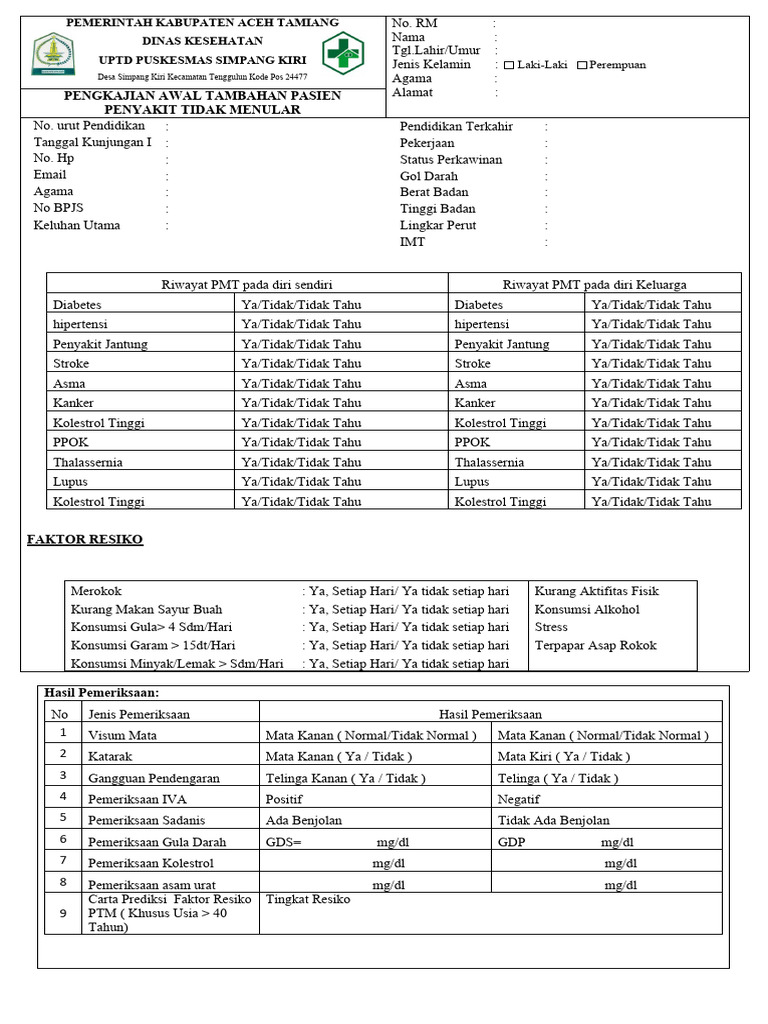 Form Pengkajian PTM | PDF | Gaya Hidup