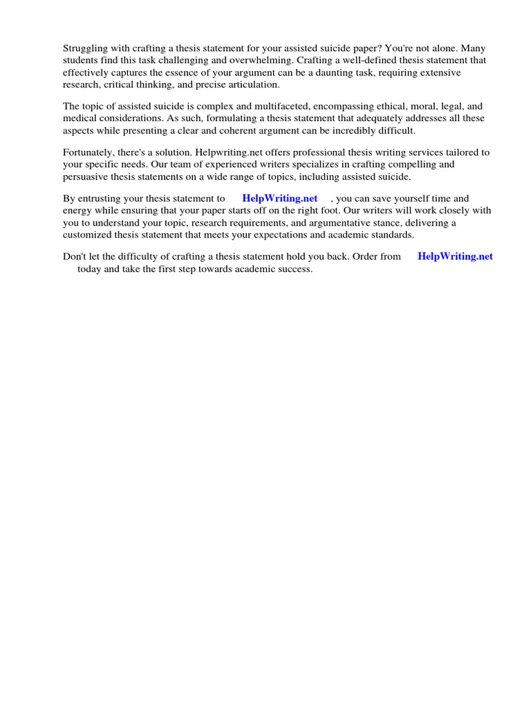 Thesis Statement For Assisted Suicide Paper | PDF | Terminal Illness ...