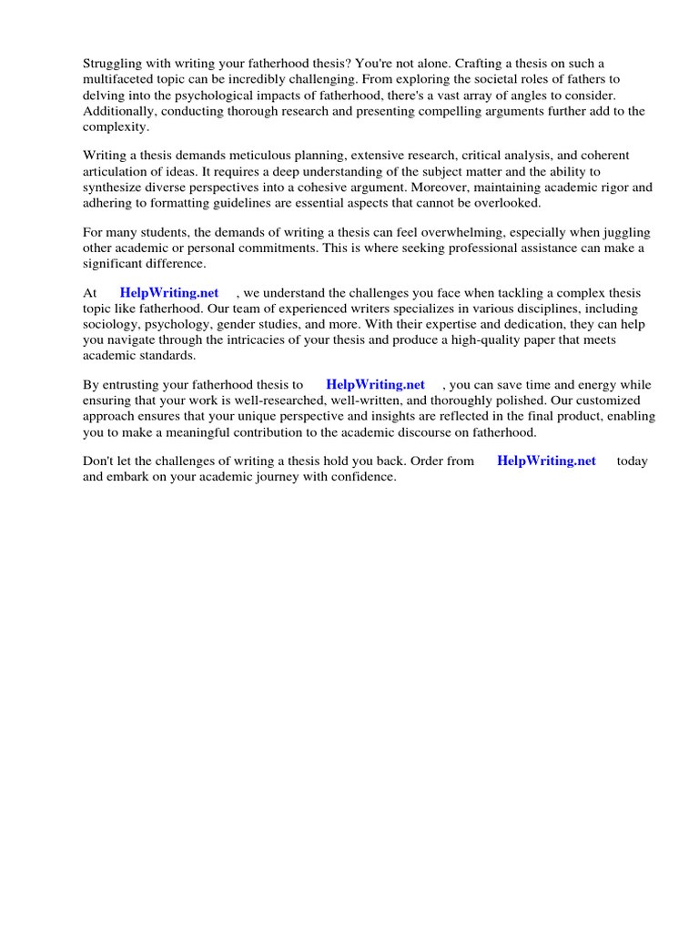 Fatherhood Thesis Writing Help | PDF | Parenting | Child Development