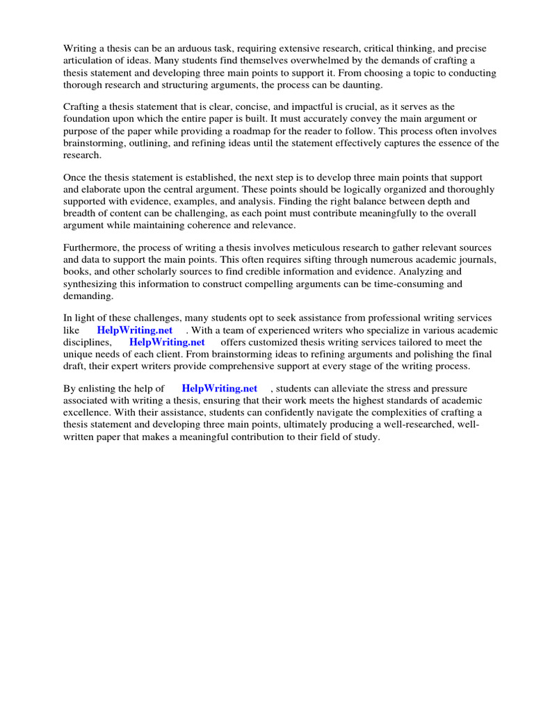 Thesis Statement and Three Main Points Example | PDF