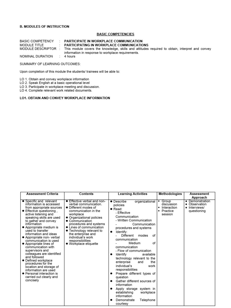 Modules of Instruction | PDF | Occupational Safety And Health ...