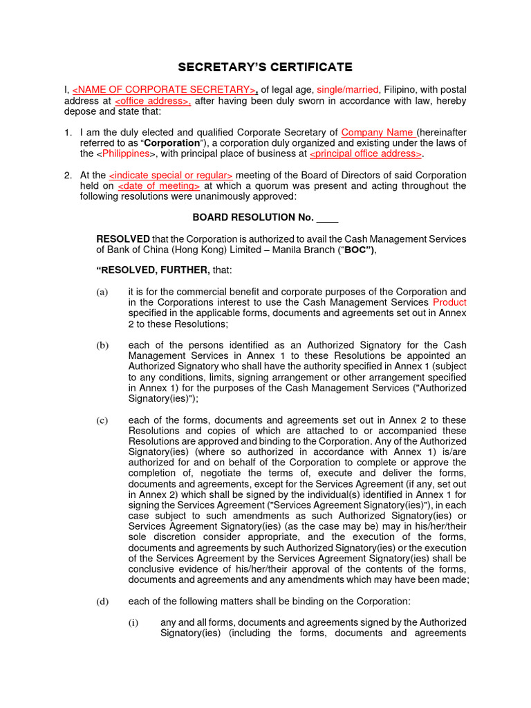 iGTB Secretary Certificate | PDF