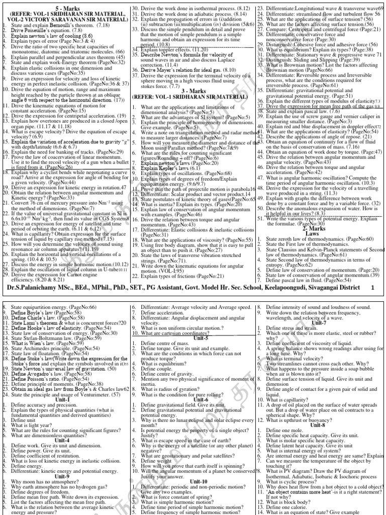 +1 PHY Important Questions (EM)-2024 | PDF