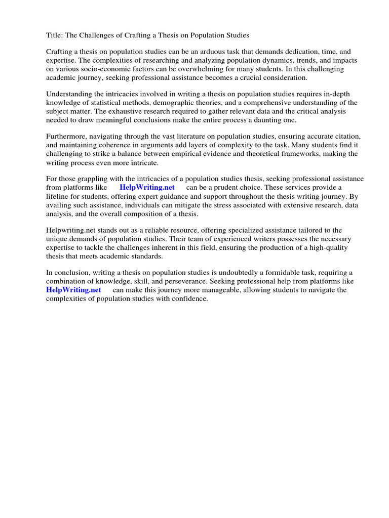 Thesis On Population Studies | PDF | Social Science | Science & Mathematics