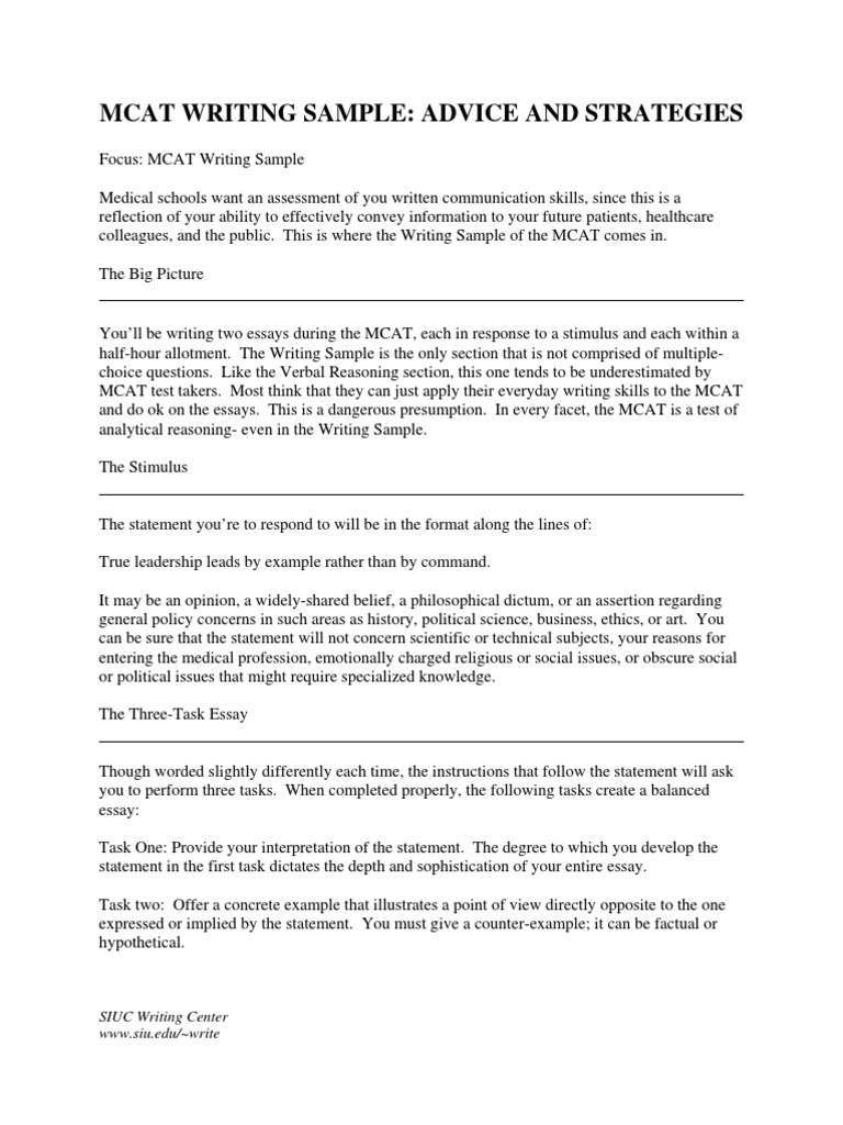 MCAT Writing Sample | PDF | Medical College Admission Test | Test ...