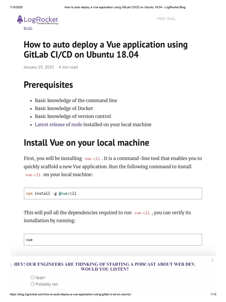 How To Auto Deploy A Vue Application Using GitLab CI - CD On Ubuntu 18.04 - LogRocket Blog | PDF