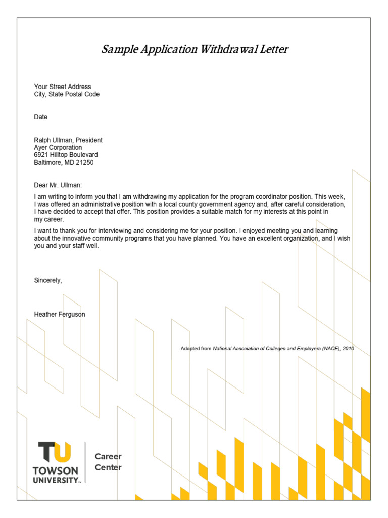 Sample Withdrawal Letter | PDF